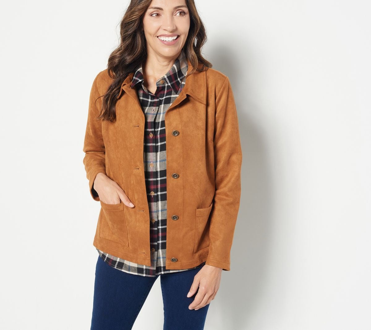Faux Suede Button-Front Jacket with – Selective Closeouts